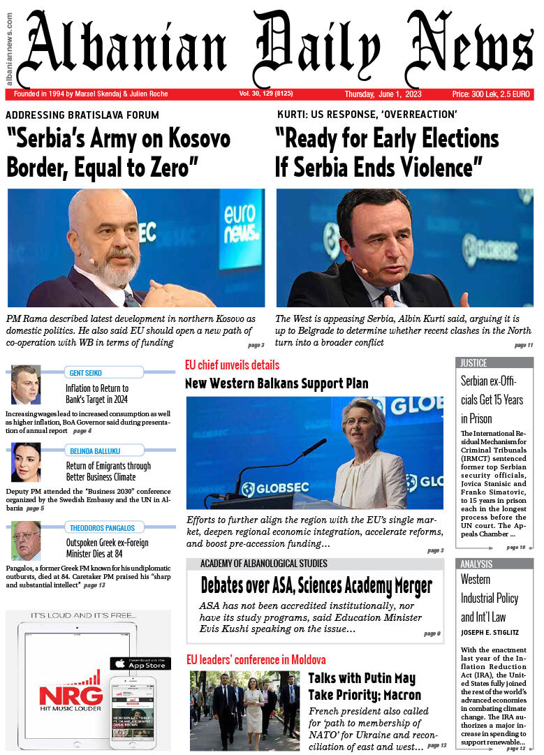 Albanian Daily News - Today's Front Page