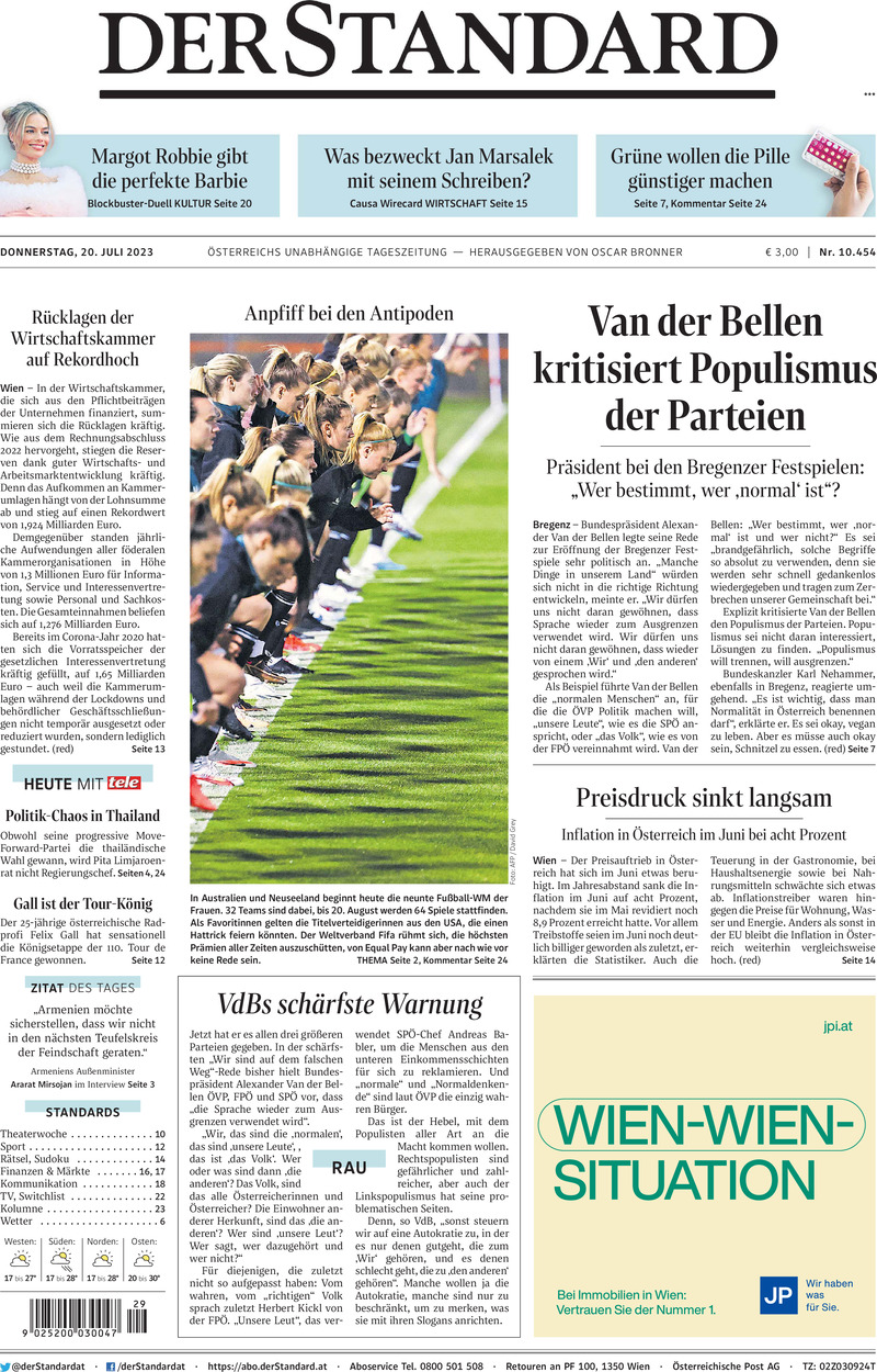 Der Standard - Today's Front Page | FrontPages.com