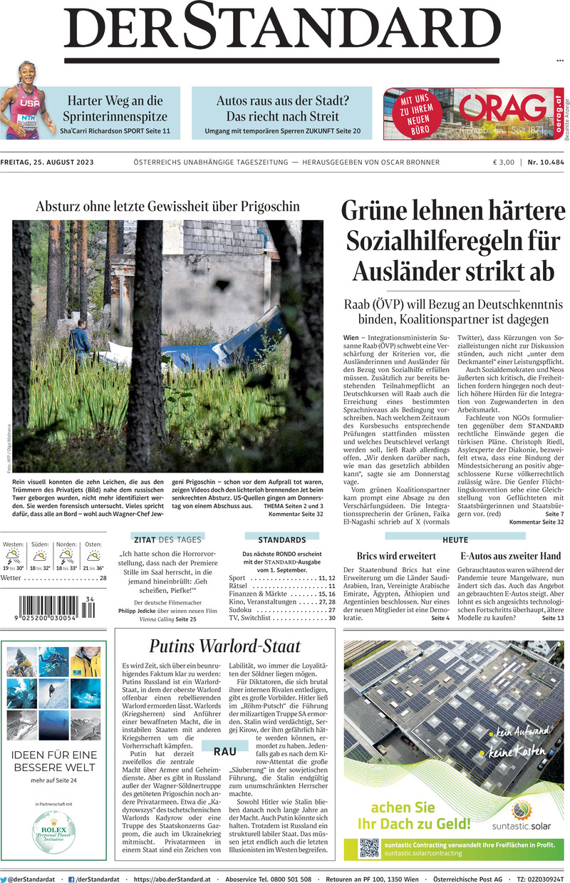 Der Standard - Today's Front Page | FrontPages.com