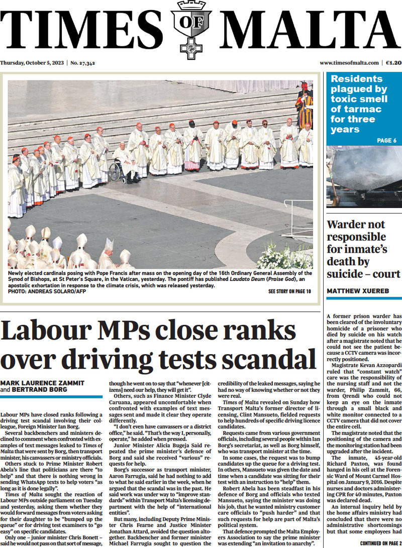 Times of Malta - Today's Cover | Front Pages