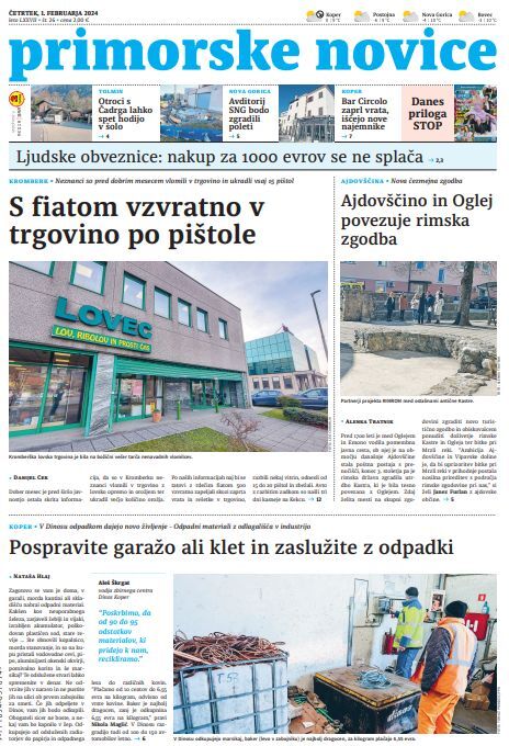 Primorske Novice - Today's Cover | Front Pages
