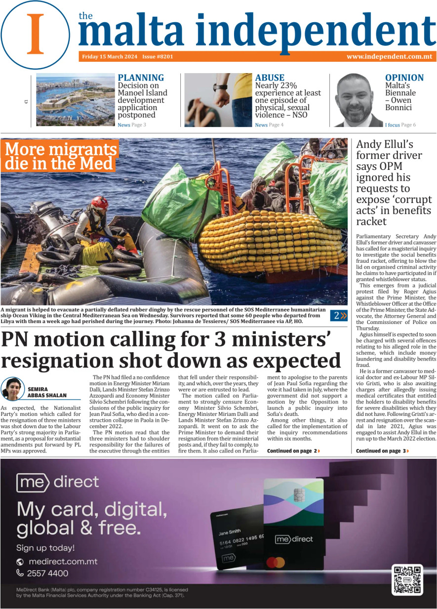 The Malta Independent - Today's Cover | Front Pages