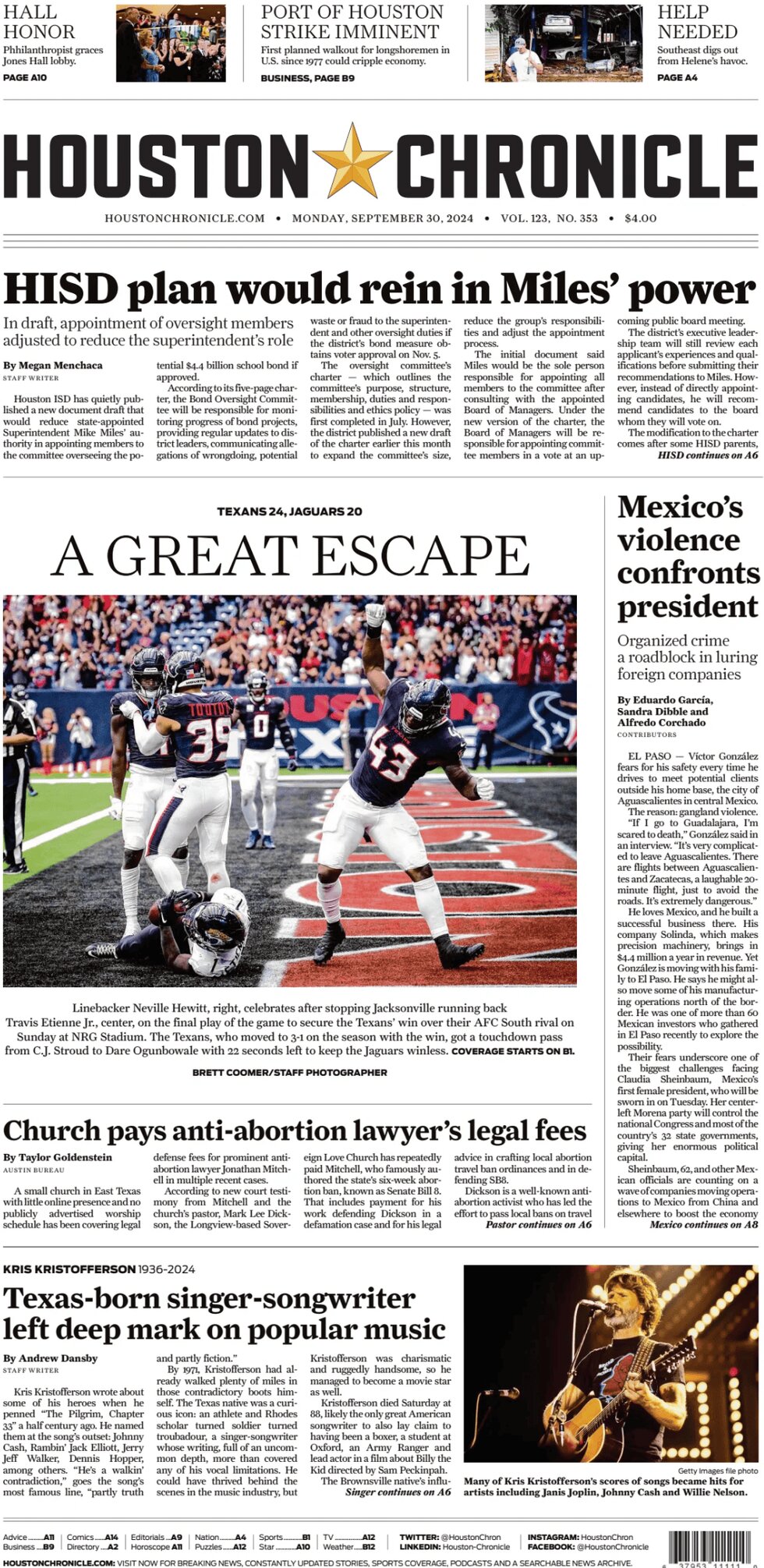 Houston Chronicle - Today's Cover Paper | Front Pages