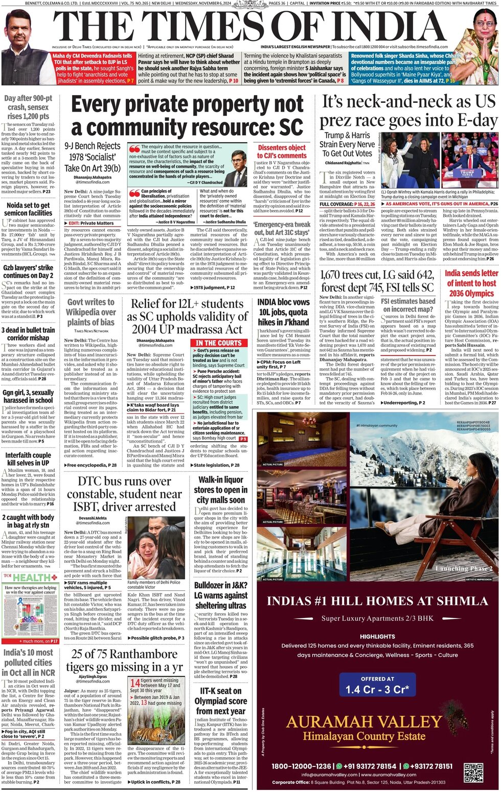 The Times of India - Today's Cover Paper | Front Pages
