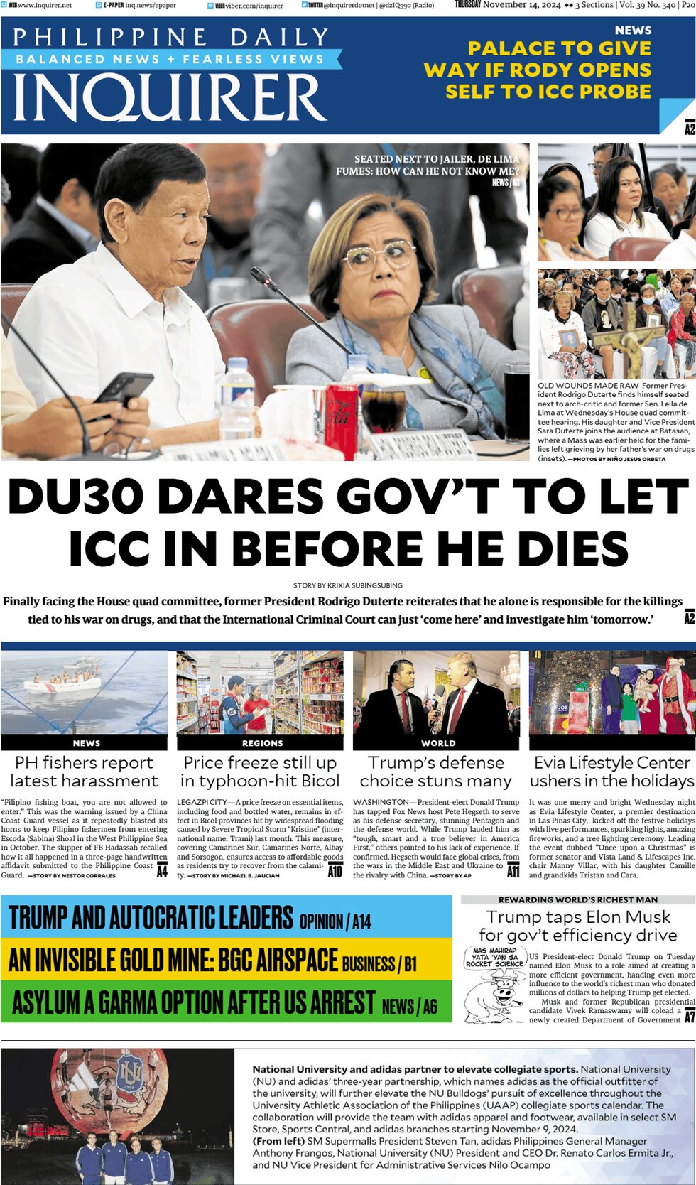 Philippine Daily Inquirer - Today's Cover Paper | Front Pages