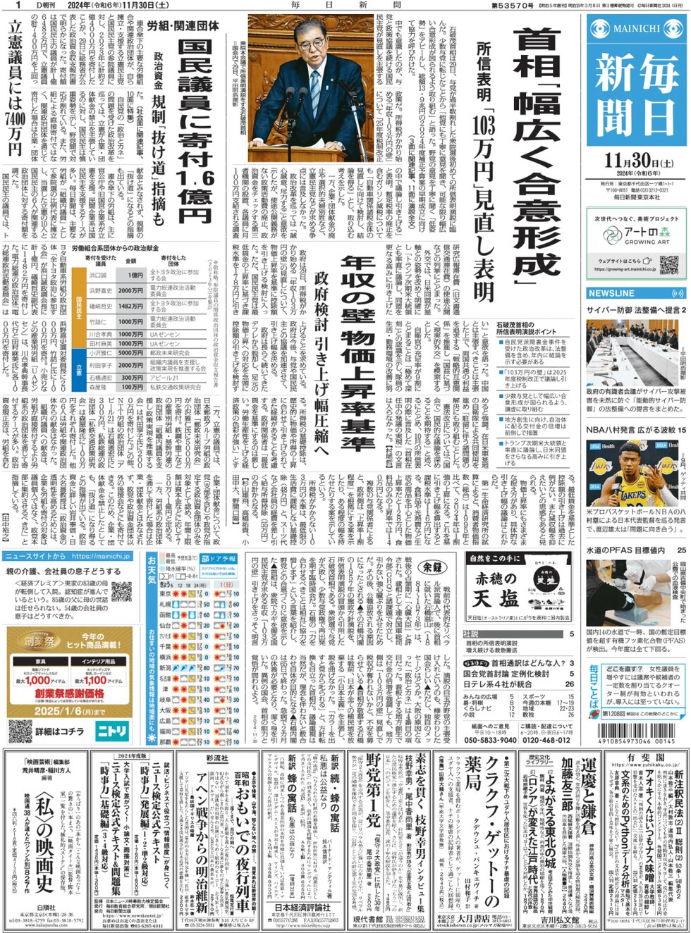 Mainichi Shinbun - Today's Cover Paper | Front Pages