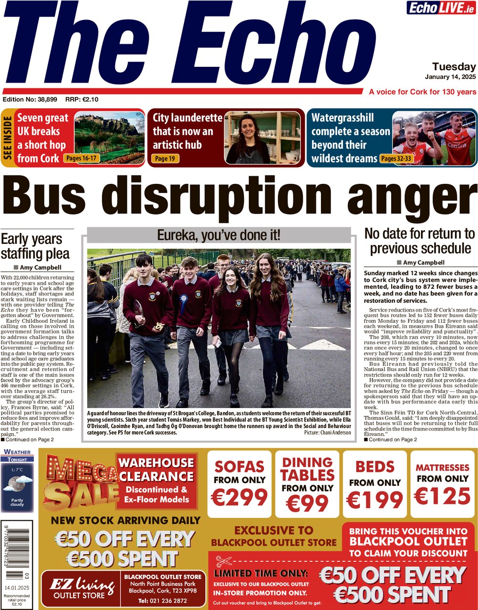 The Echo (Cork) - Today's Cover Paper | Front Pages
