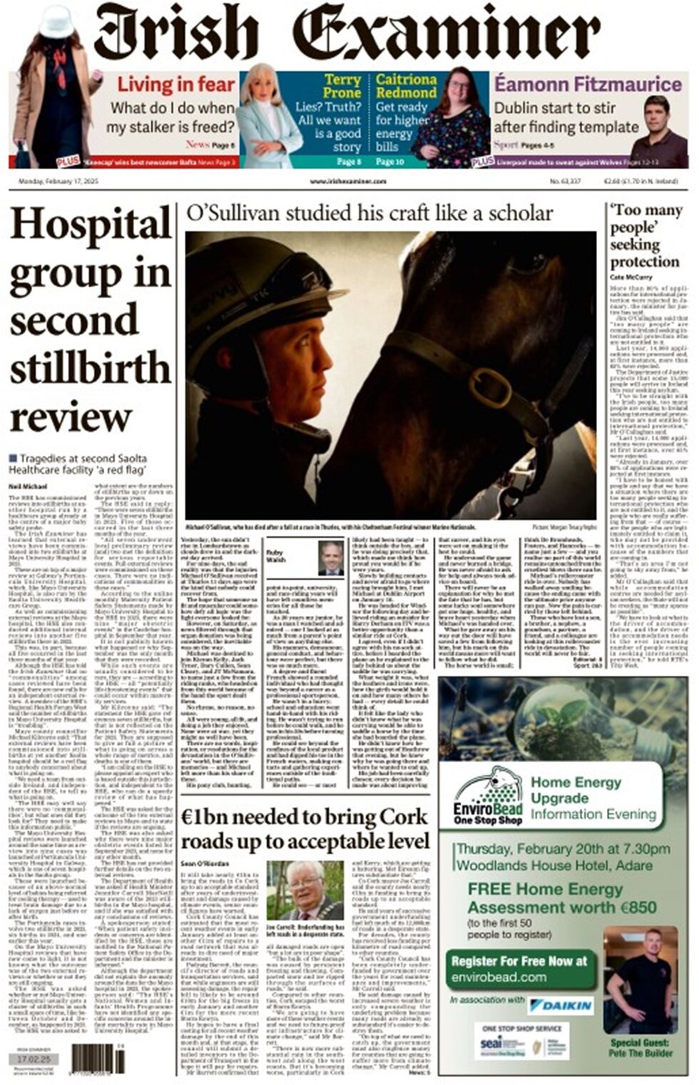 Irish Examiner - Today's Front Page, 17/02/2025