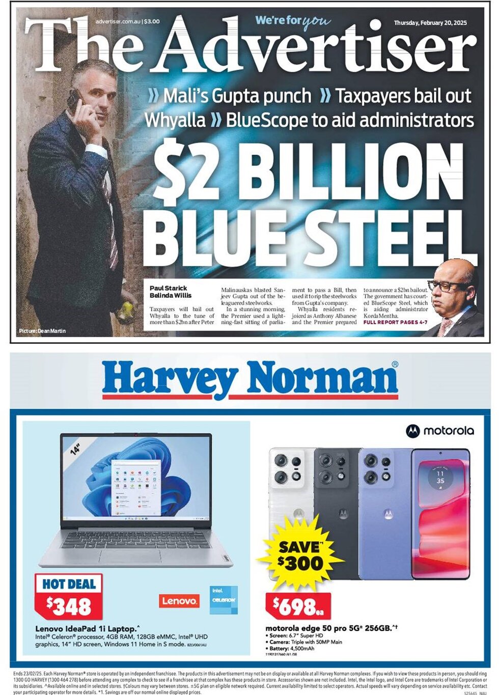 The Advertiser - Today's Front Page, 20/02/2025