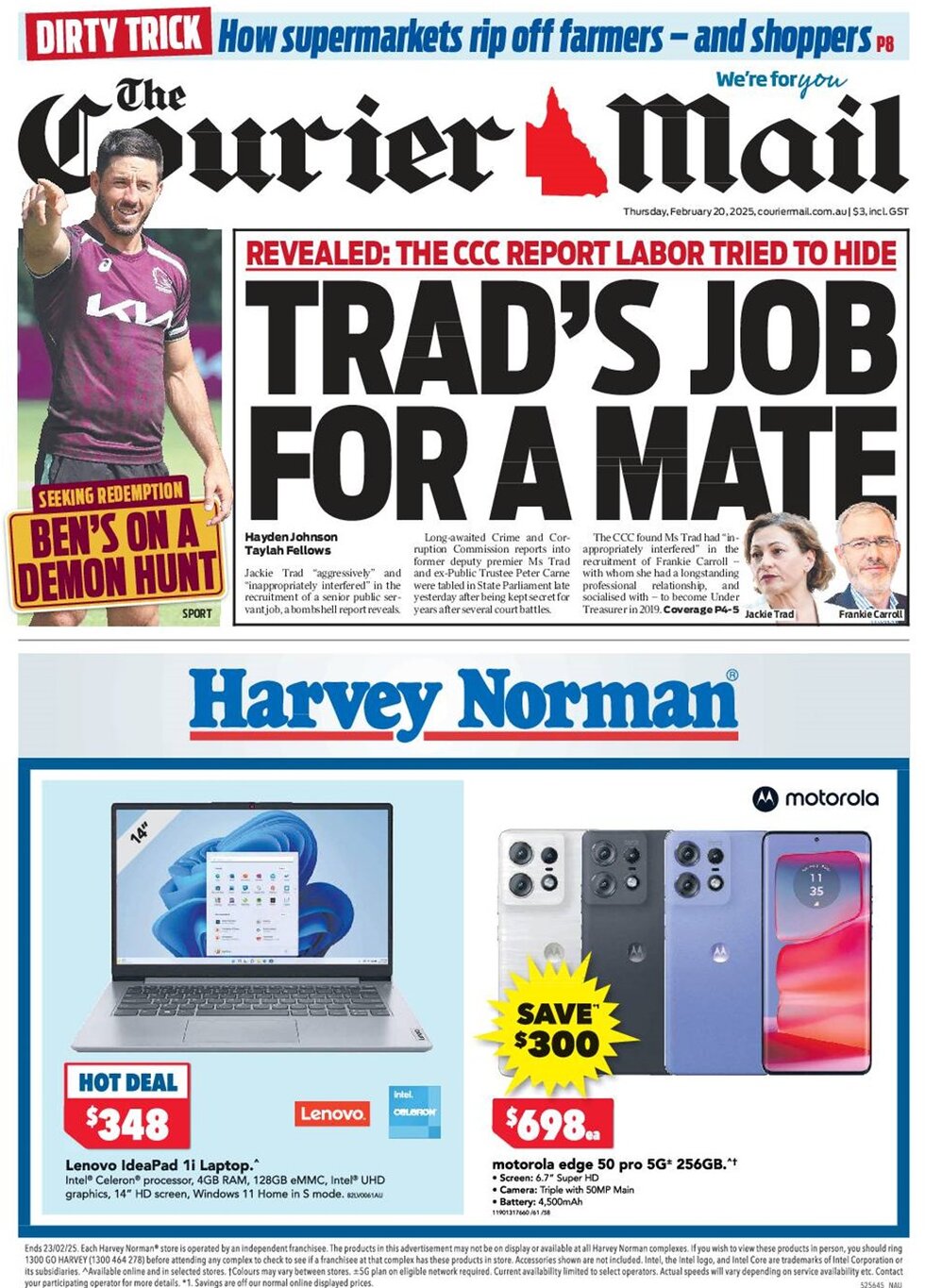 The Courier-Mail - Today's Front Page, 20/02/2025