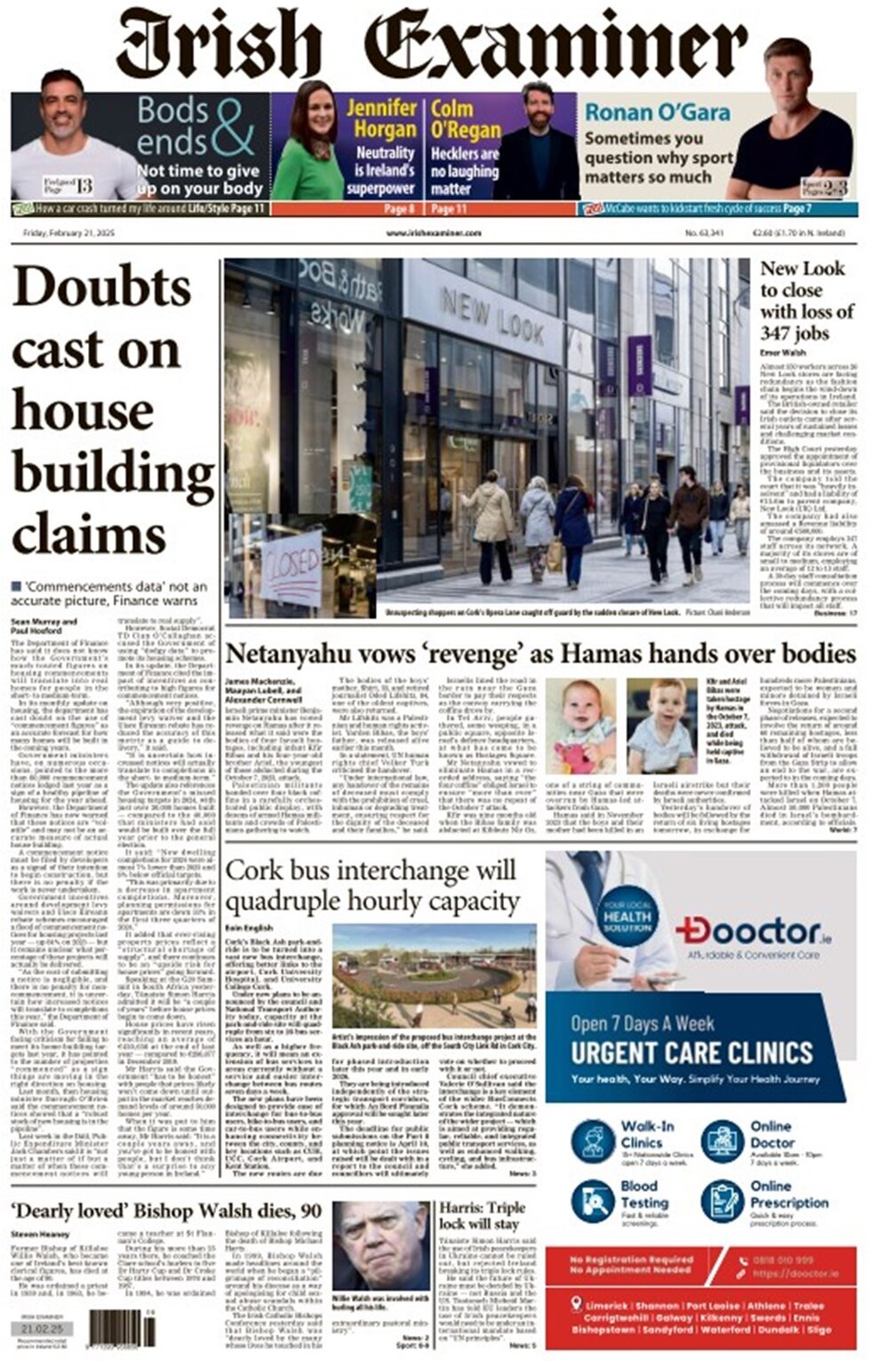 Irish Examiner - Today's Front Page, 21/02/2025