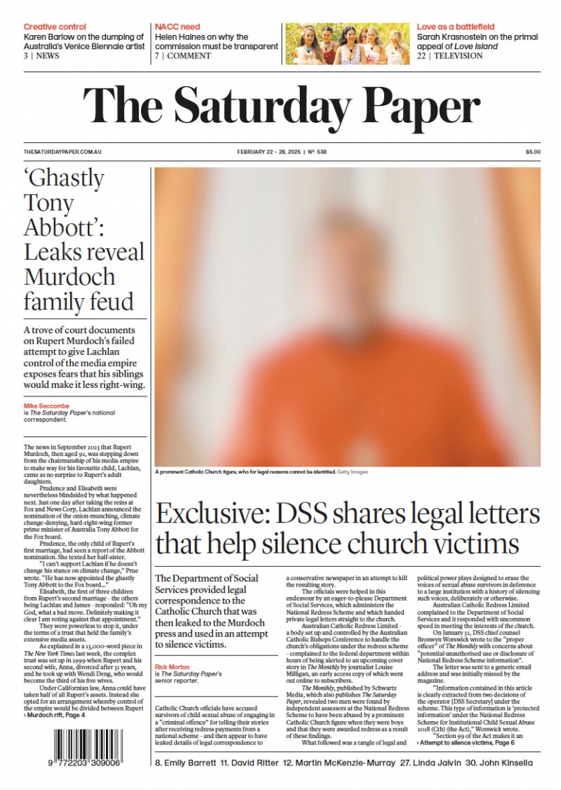 The Saturday Paper - Today's Front Page, 22/02/2025