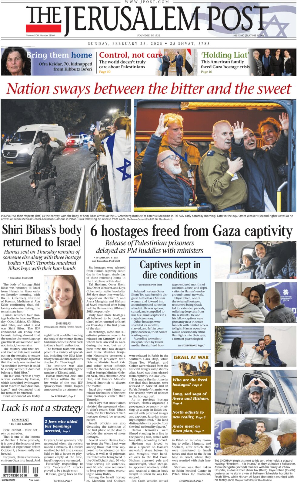 The Jerusalem Post - Today's Front Page, 23/02/2025