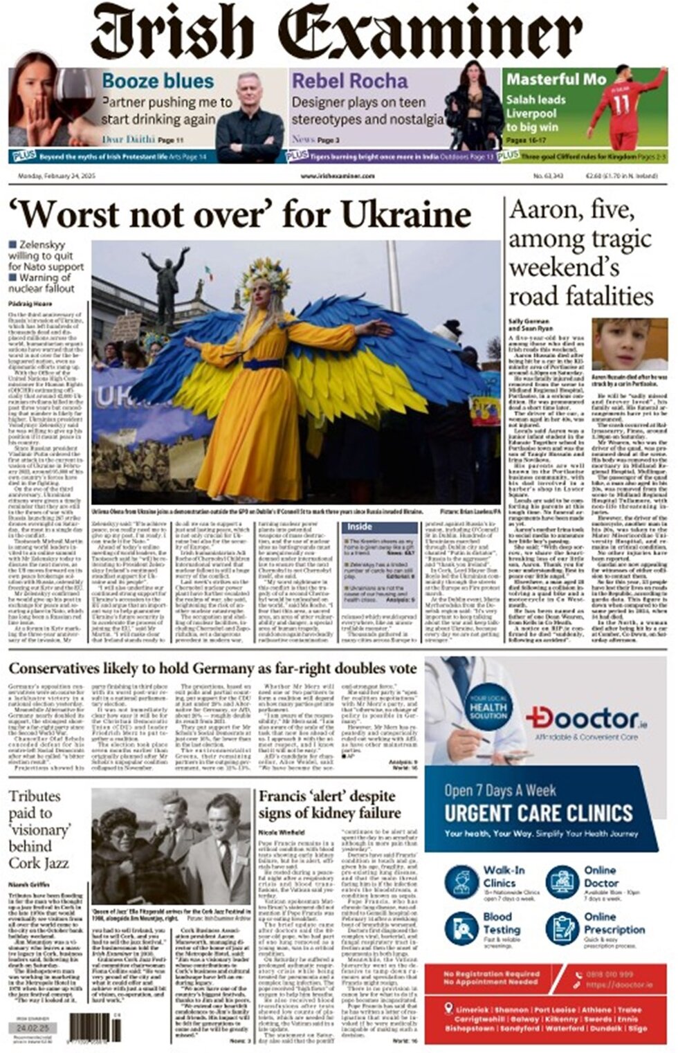 Irish Examiner - Today's Front Page, 24/02/2025