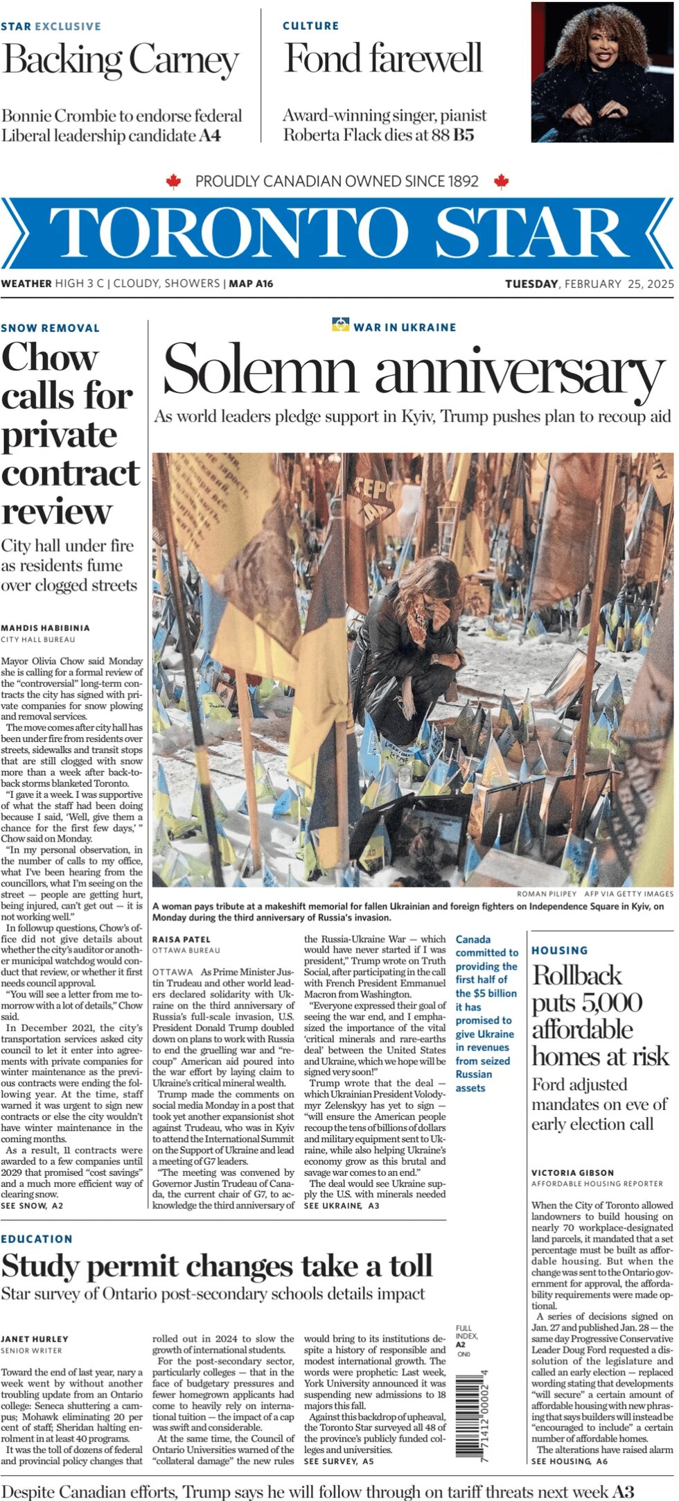 Toronto Star - Today's Front Page, 25/02/2025