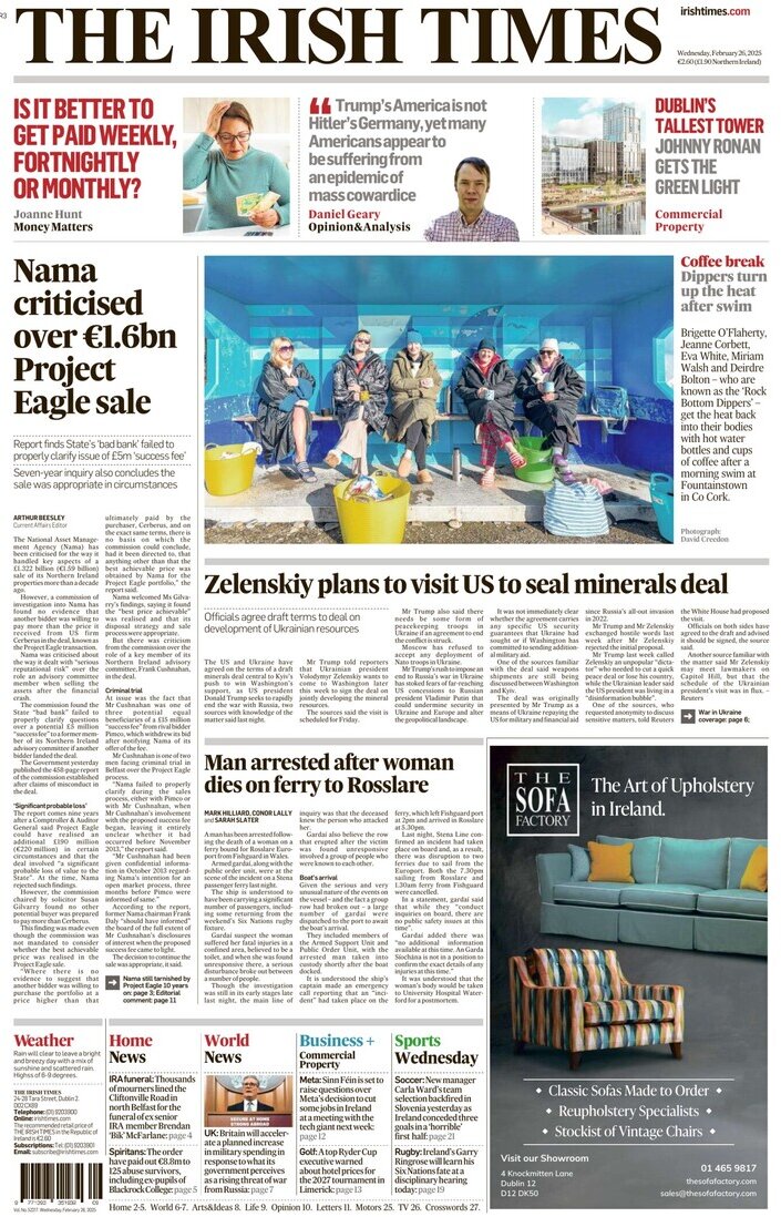 The Irish Times - Today's Front Page, 26/02/2025