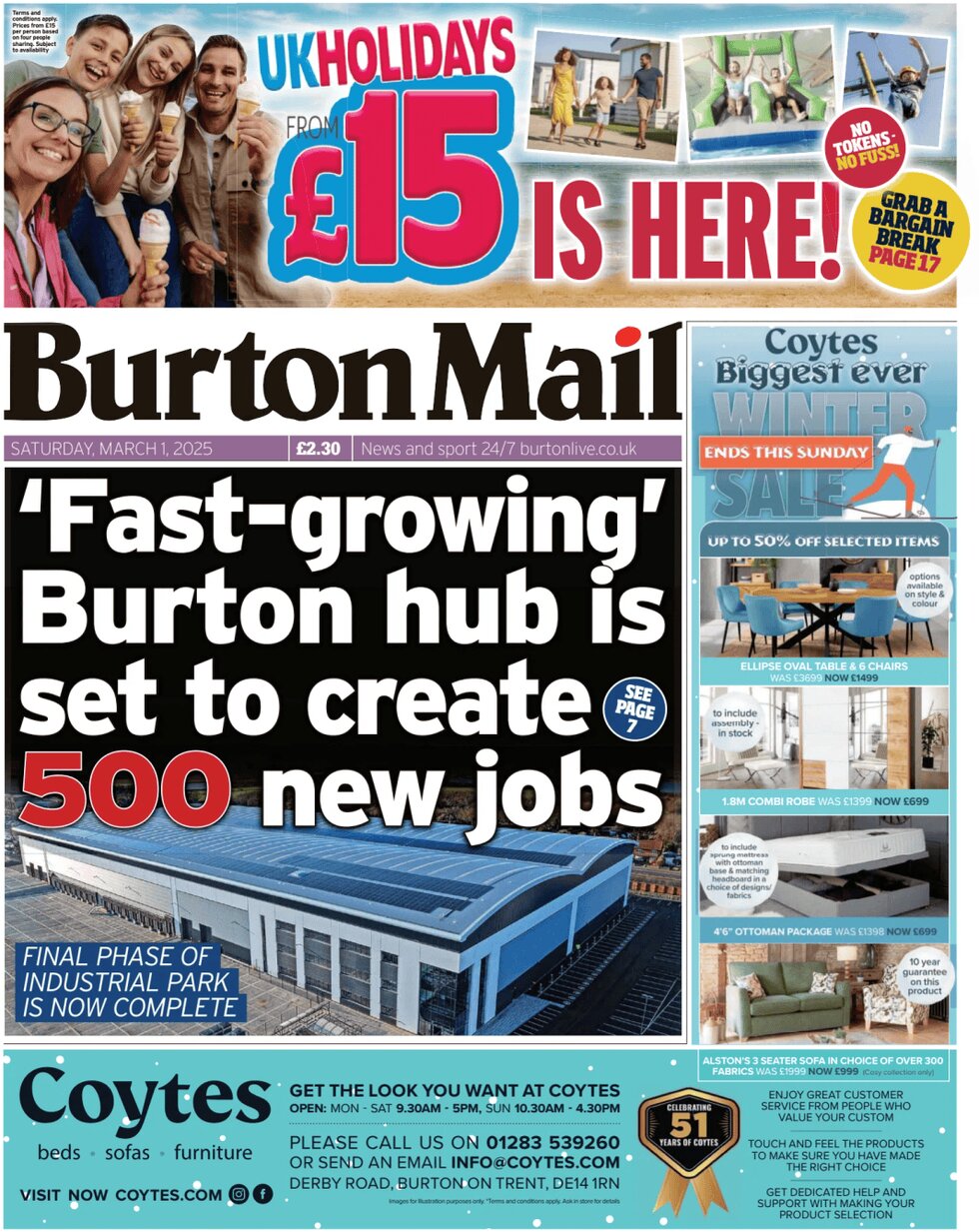 Burton Mail - Today's Front Page, 01/03/2025
