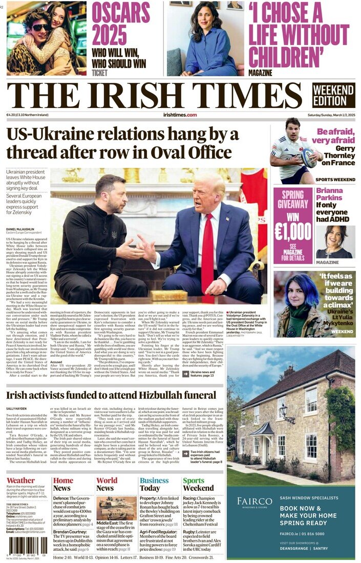 The Irish Times - Today's Front Page, 02/03/2025