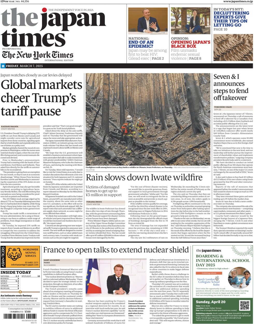 The Japan Times - Today's Front Page, 07/03/2025