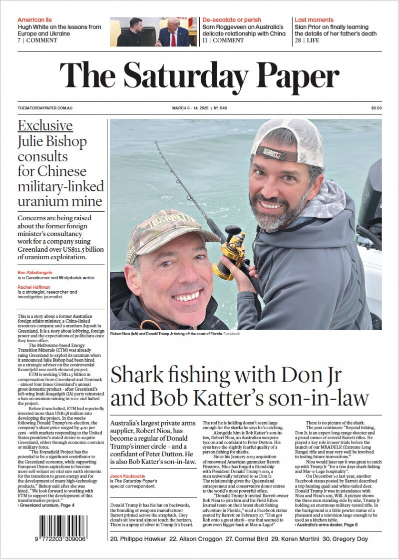 The Saturday Paper - Today's Front Page, 08/03/2025