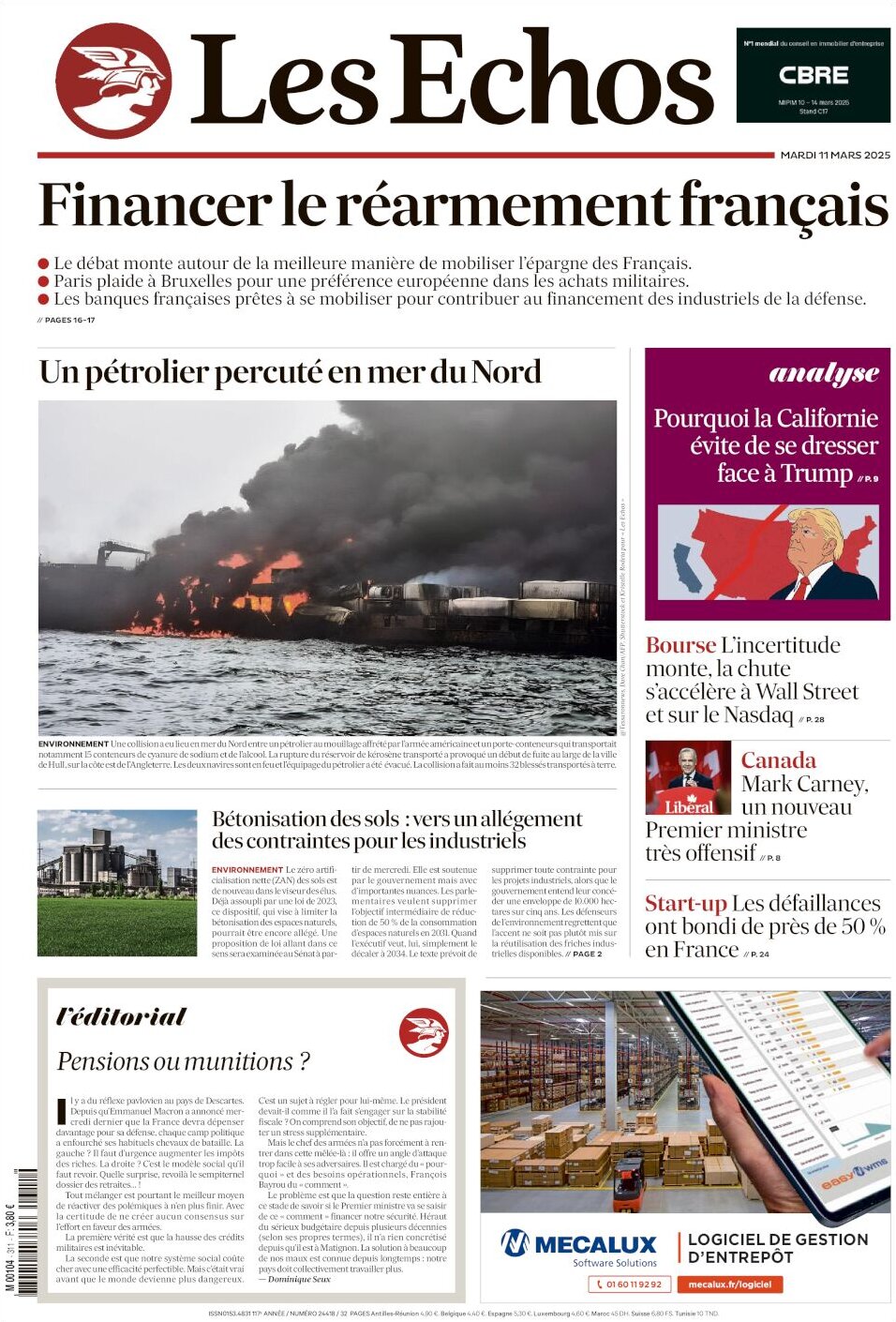 Les Échos - Today's Front Page, 11/03/2025