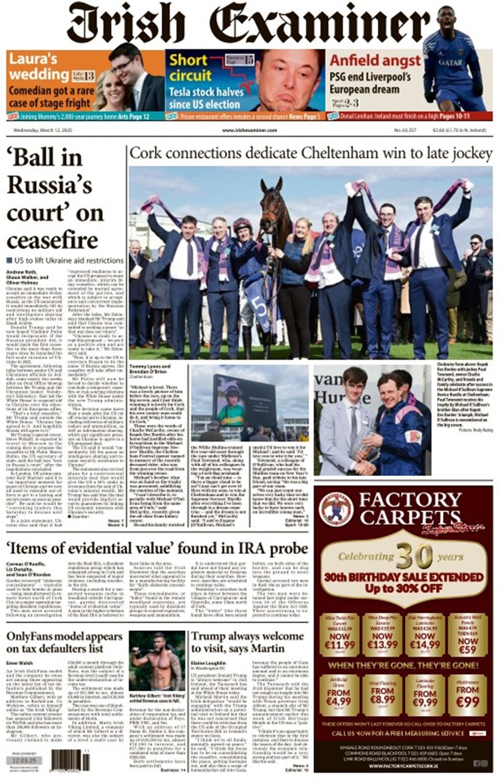 Irish Examiner - Today's Front Page, 12/03/2025