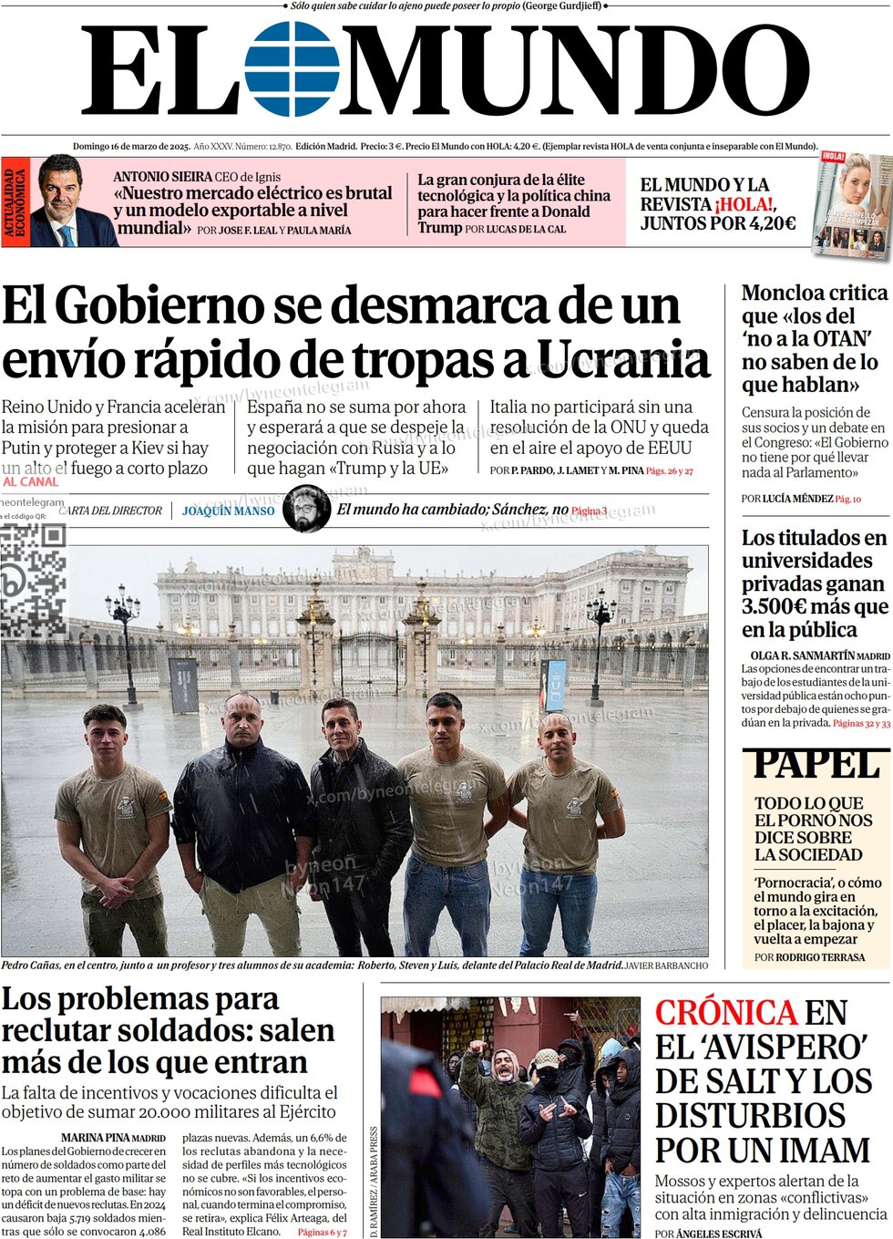 El Mundo - Today's Front Page, 16/03/2025