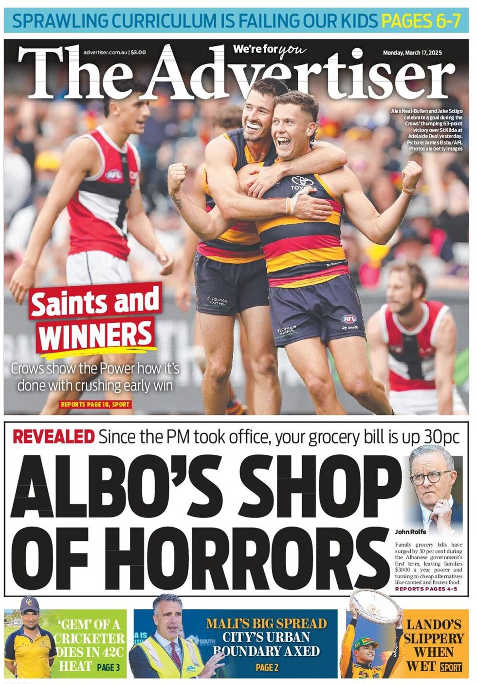 The Advertiser - Today's Front Page, 17/03/2025