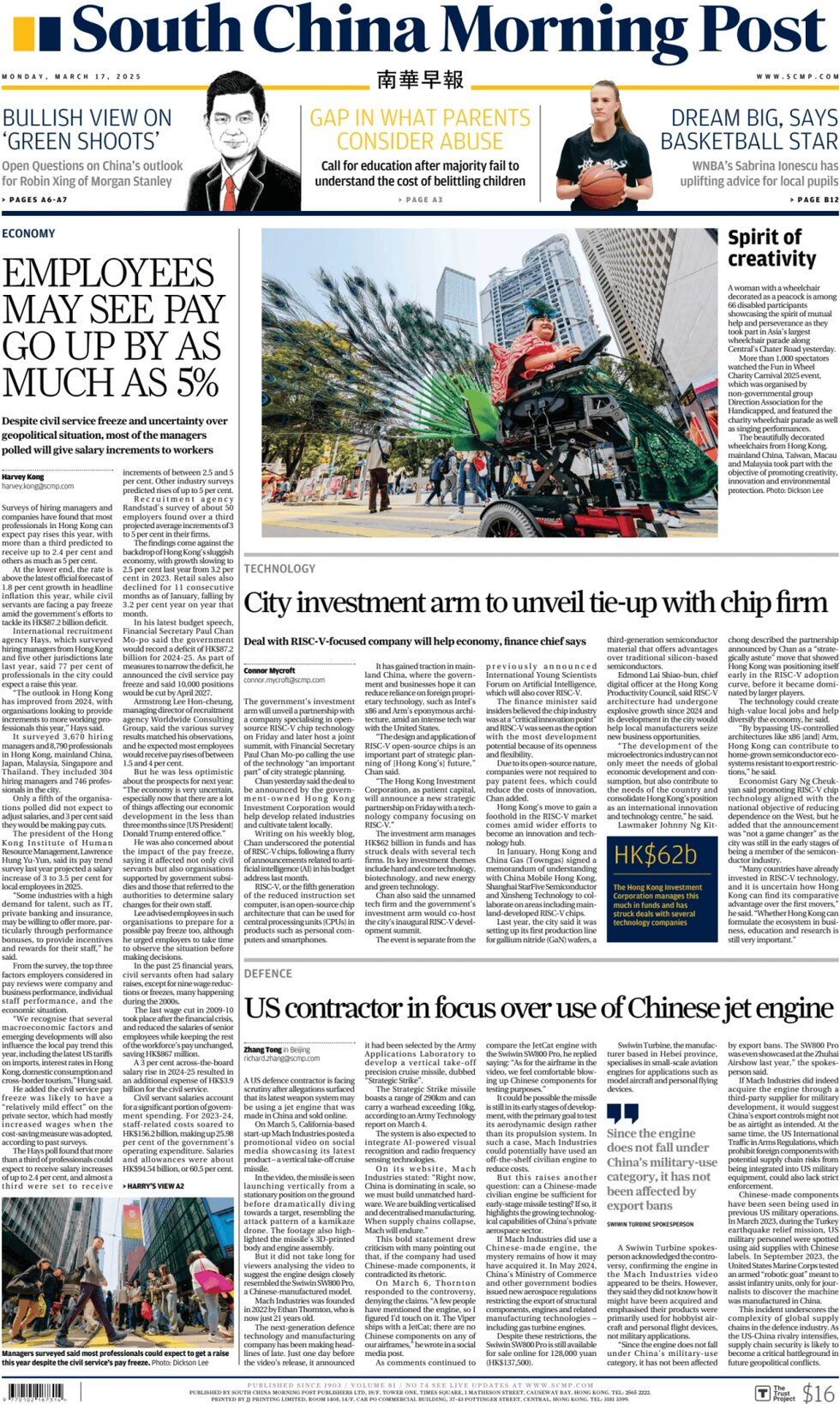 South China Morning Post - Today's Front Page, 17/03/2025
