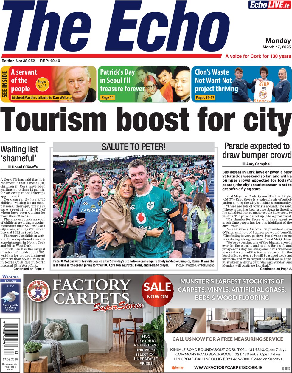 The Echo (Cork) - Today's Front Page, 17/03/2025