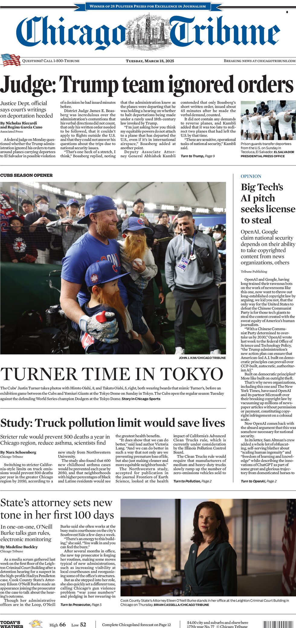 Chicago Tribune - Today's Front Page, 18/03/2025