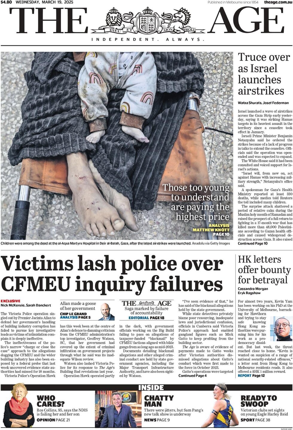 The Age - Today's Front Page, 19/03/2025