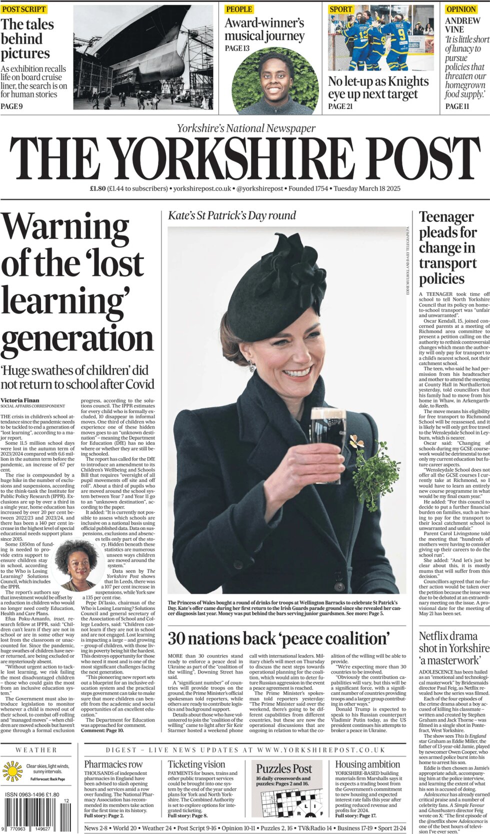 The Yorkshire Post - Today's Front Page, 18/03/2025