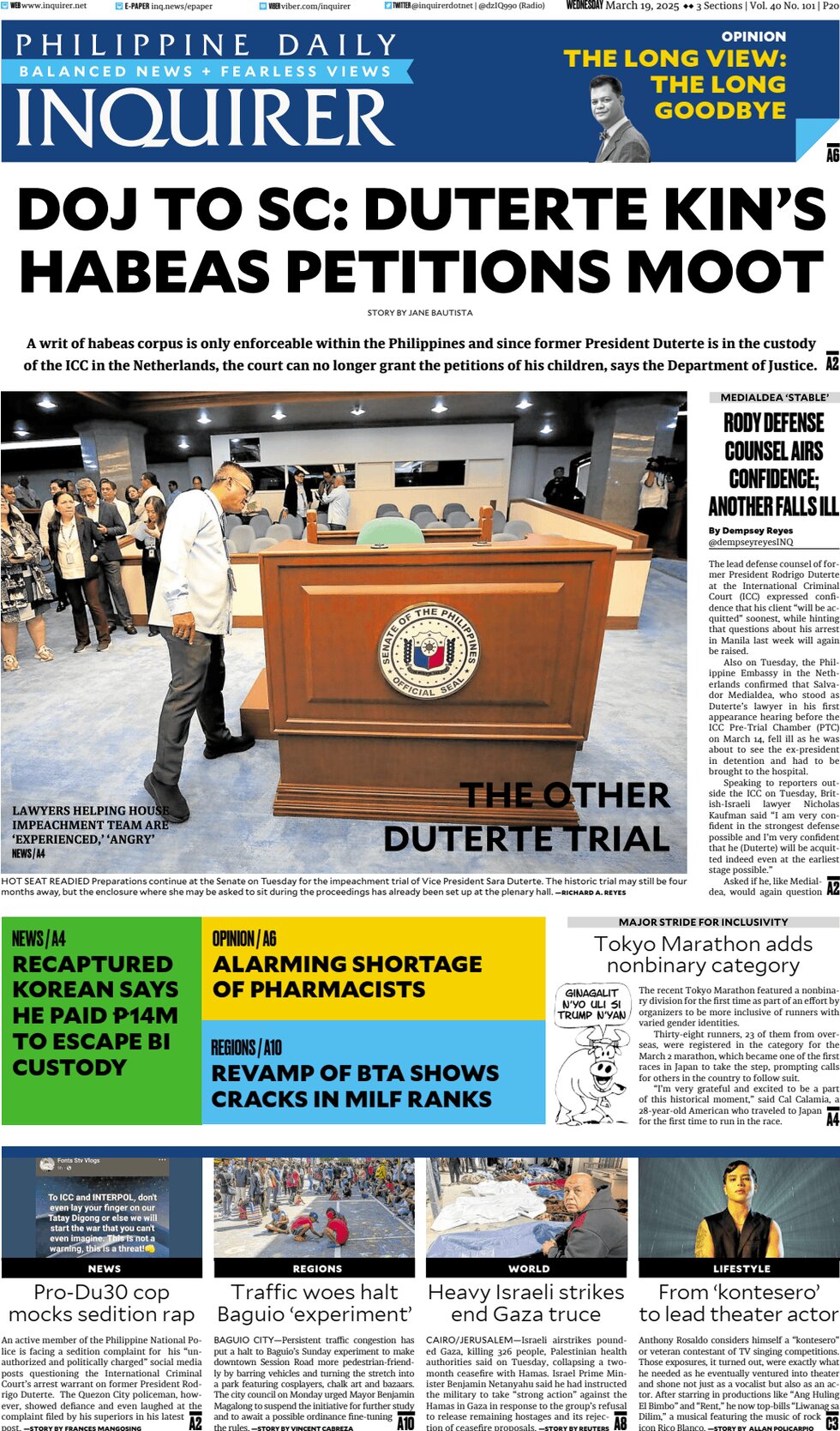 Philippine Daily Inquirer - Today's Front Page, 19/03/2025