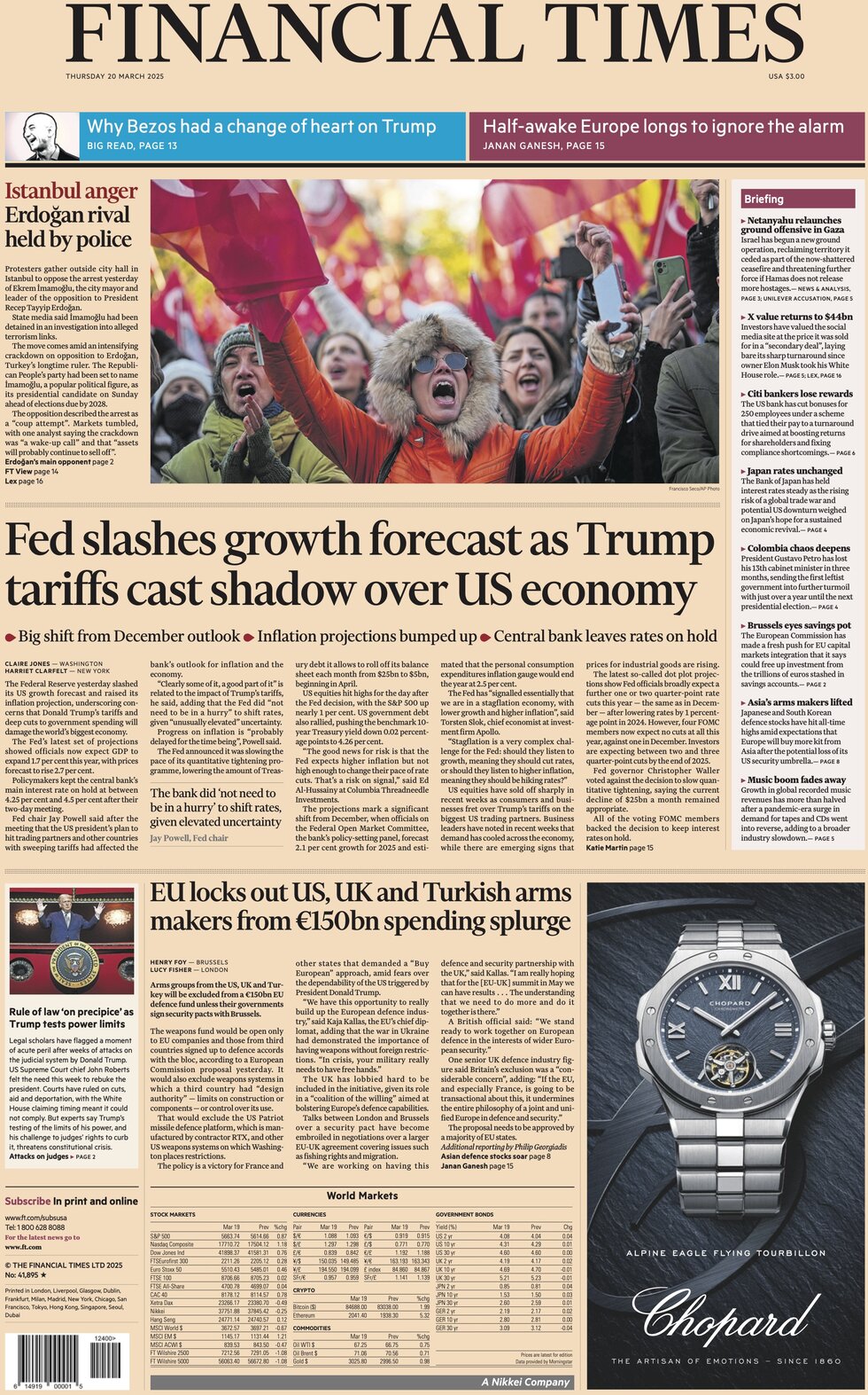 Financial Times - Today's Front Page, 20/03/2025