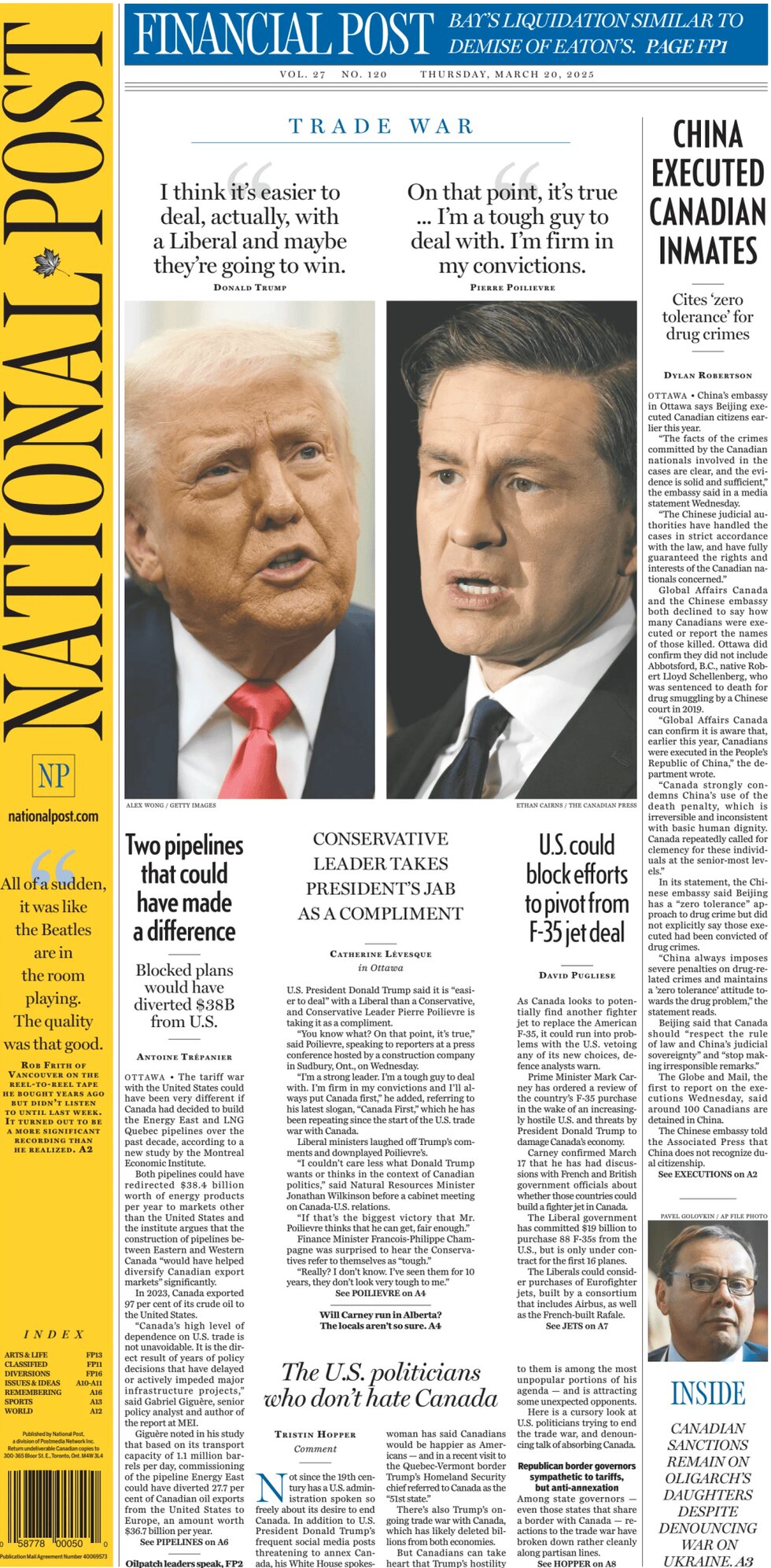 National Post - Today's Front Page, 20/03/2025