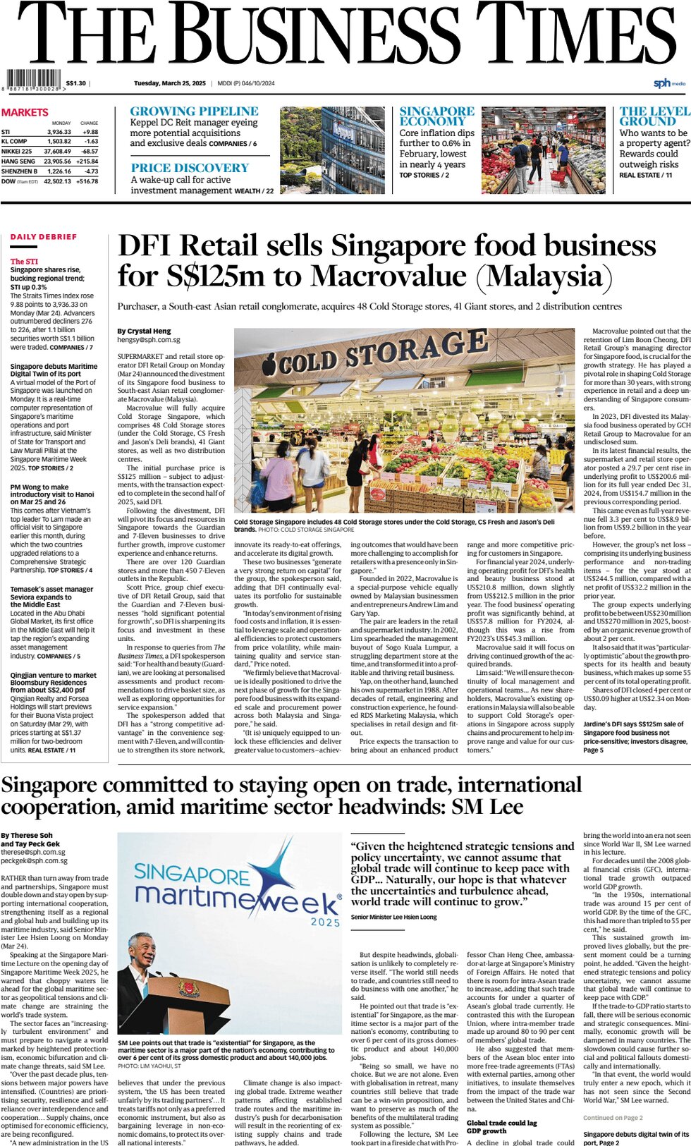 The Business Times (Singapore) - Today's Front Page, 25/03/2025