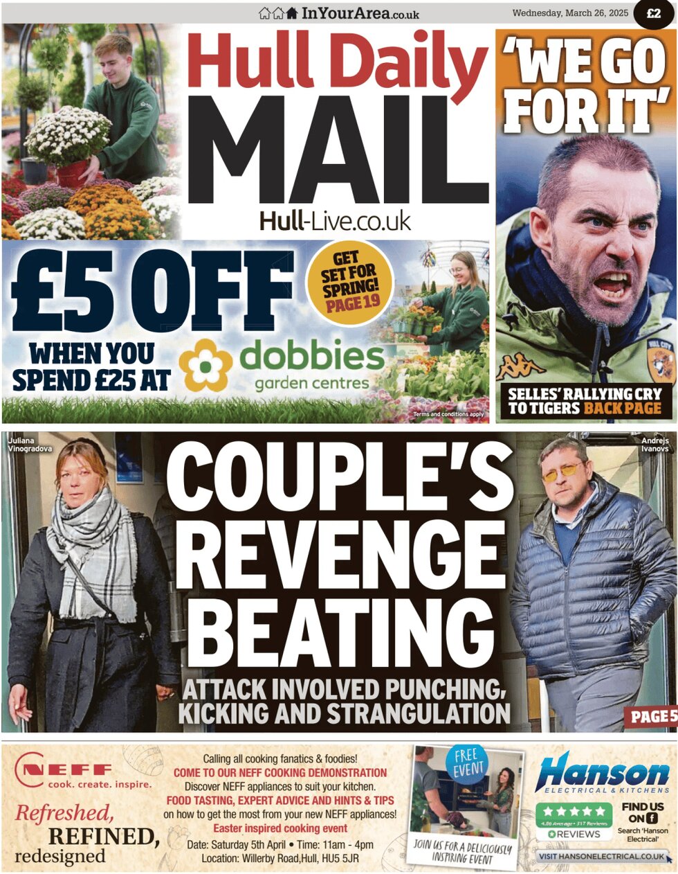 Hull Daily Mail - Today's Front Page, 26/03/2025