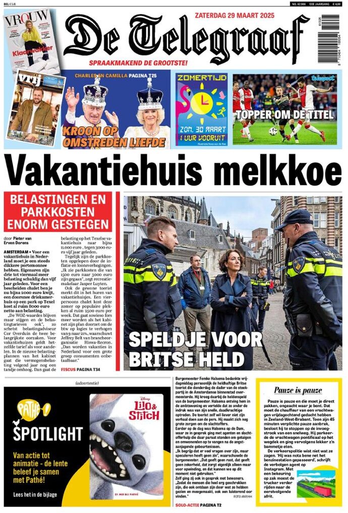 De Telegraaf - Today's Front Page, 29/03/2025