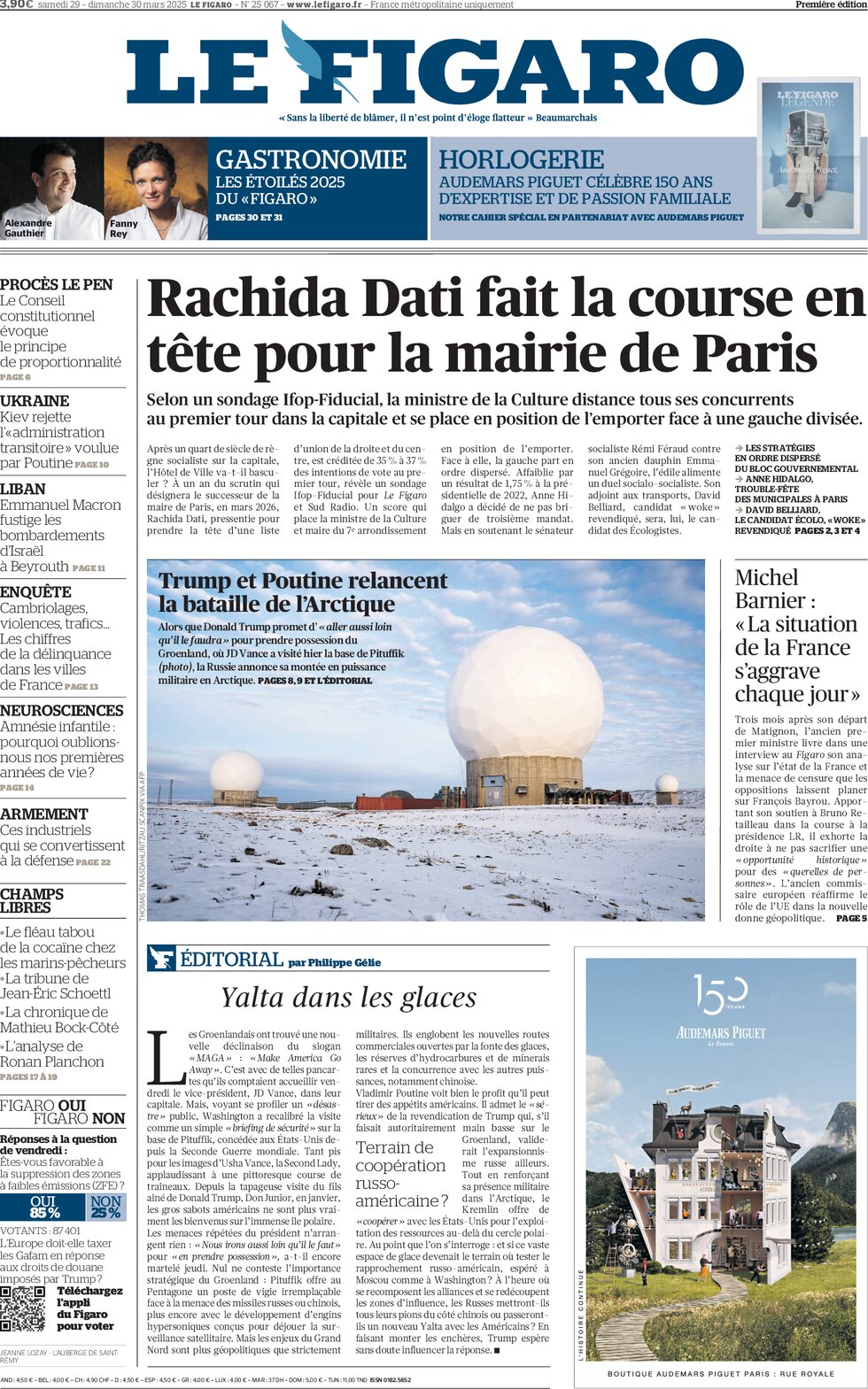 Le Figaro - Today's Front Page, 30/03/2025