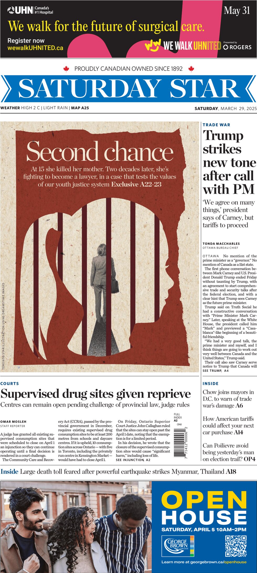 Toronto Star - Today's Front Page, 29/03/2025
