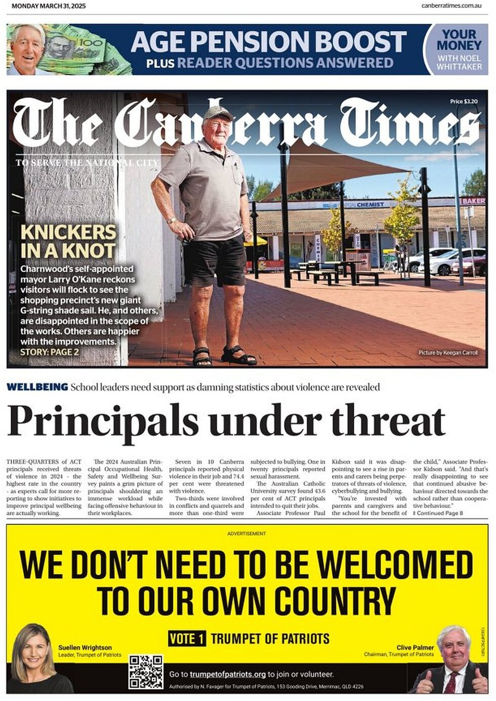 The Canberra Times - Today's Front Page, 31/03/2025
