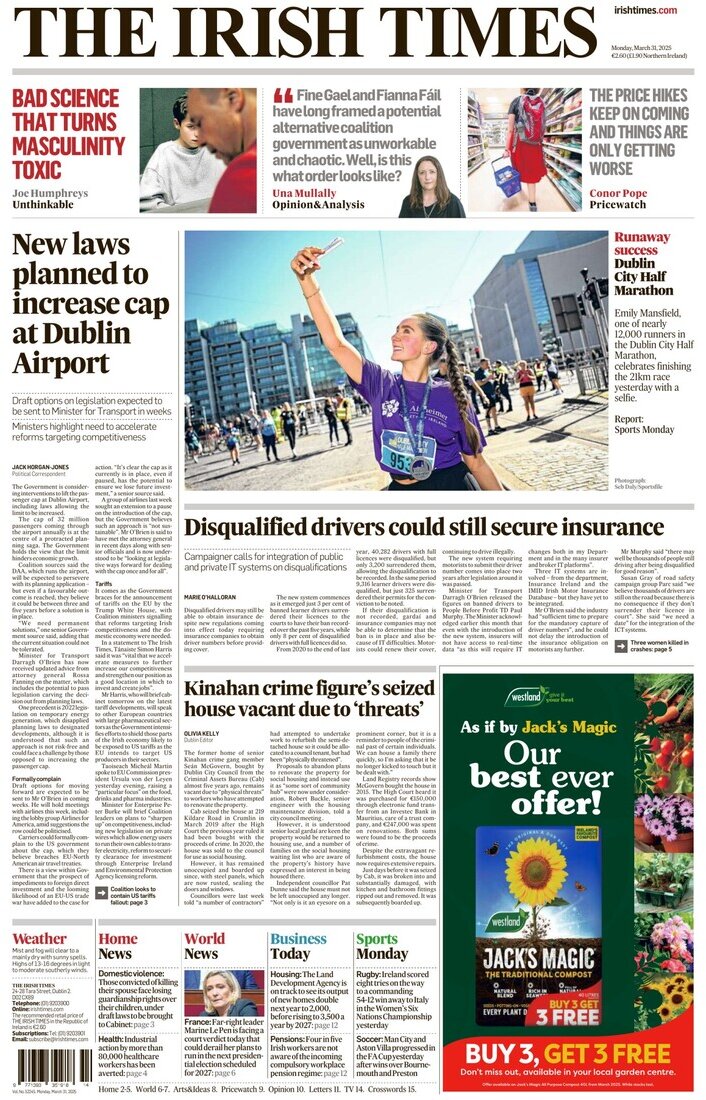 The Irish Times - Today's Front Page, 31/03/2025