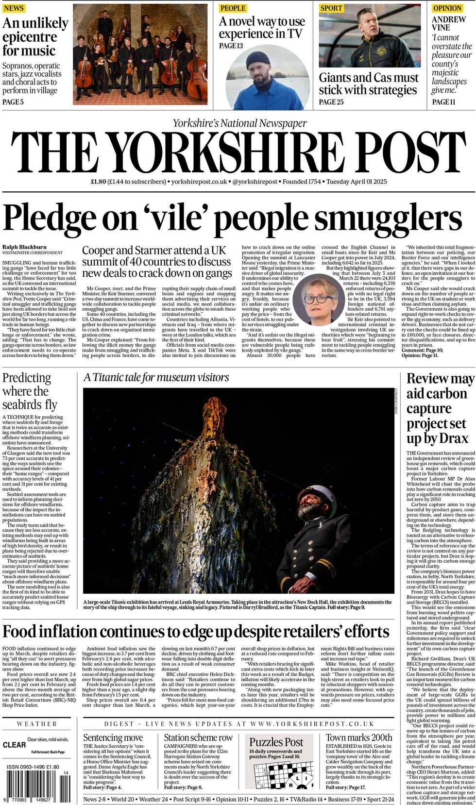 The Yorkshire Post - Today's Front Page, 01/04/2025