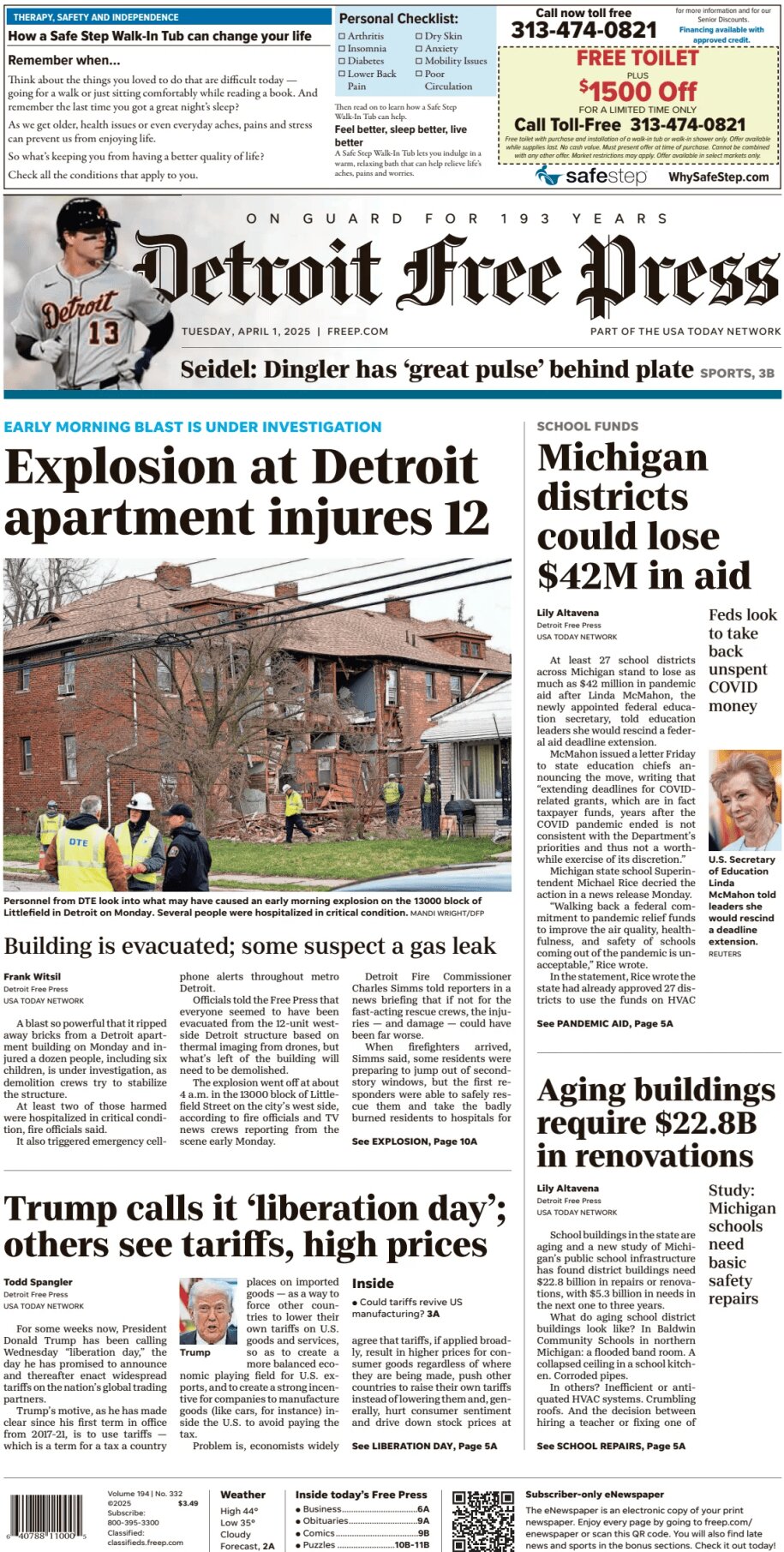 Detroit Free Press - Today's Front Page, 01/04/2025