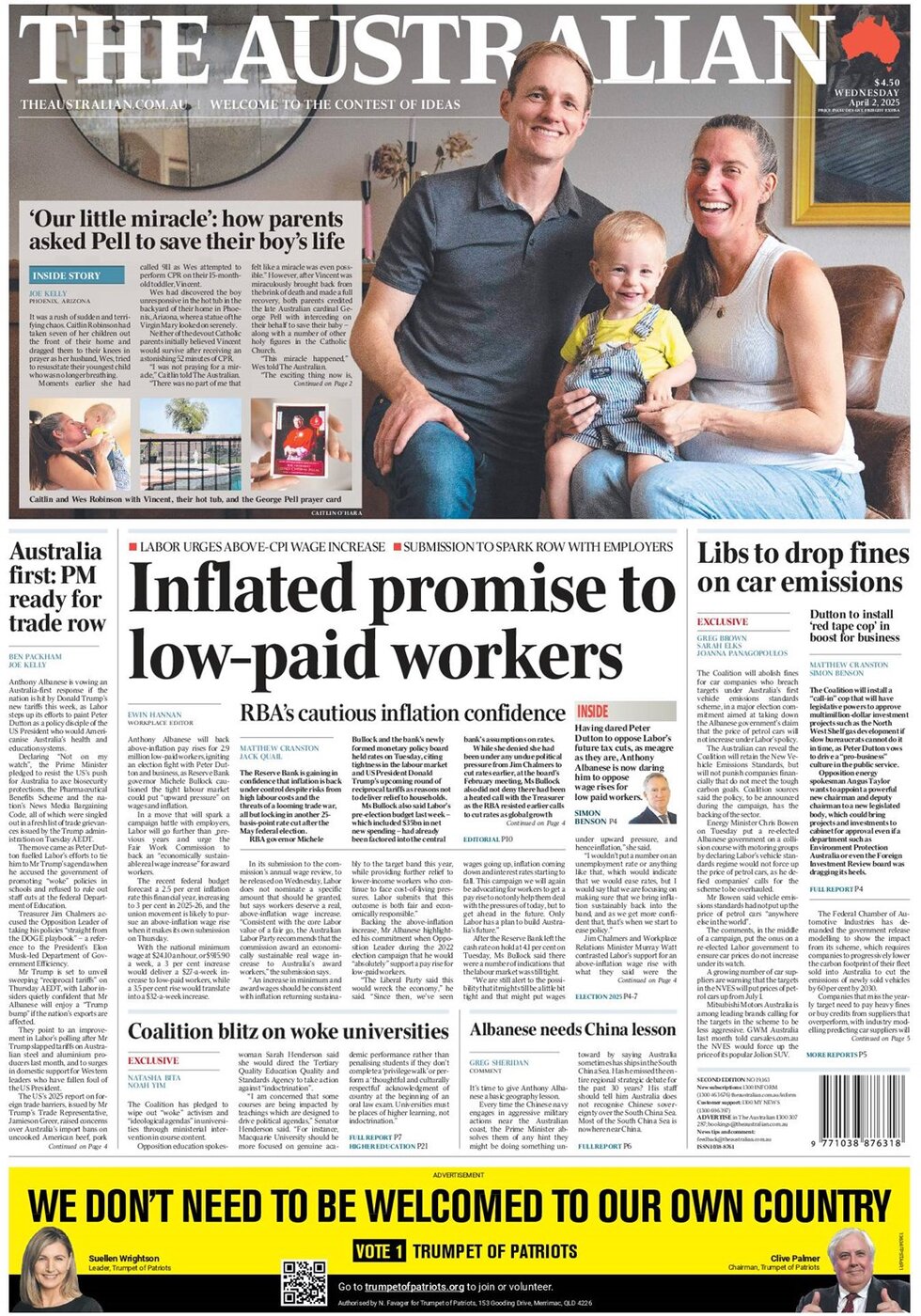 The Australian - Today's Front Page, 02/04/2025