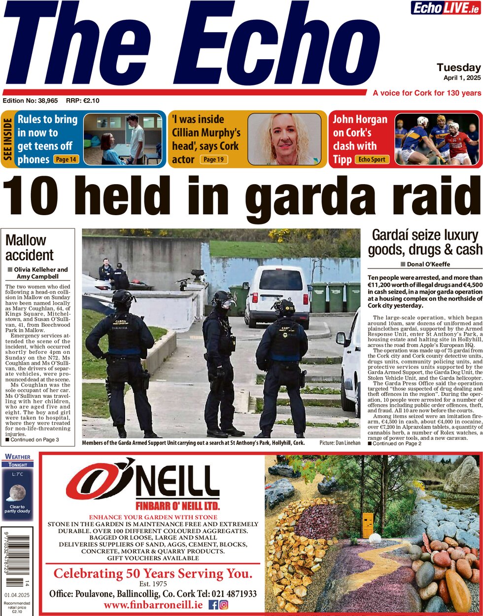 The Echo (Cork) - Today's Front Page, 01/04/2025
