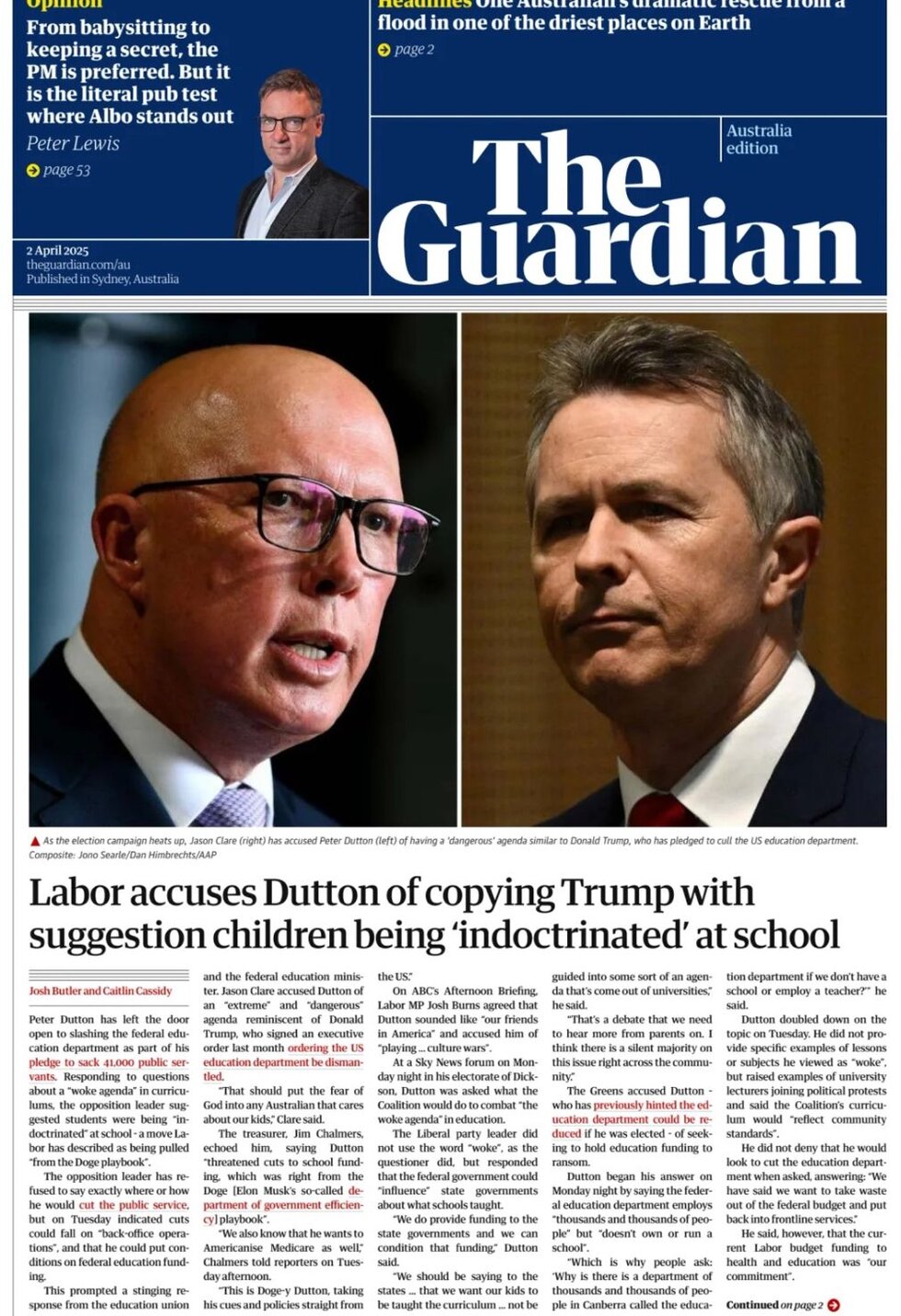 The Guardian Australia - Today's Front Page, 02/04/2025