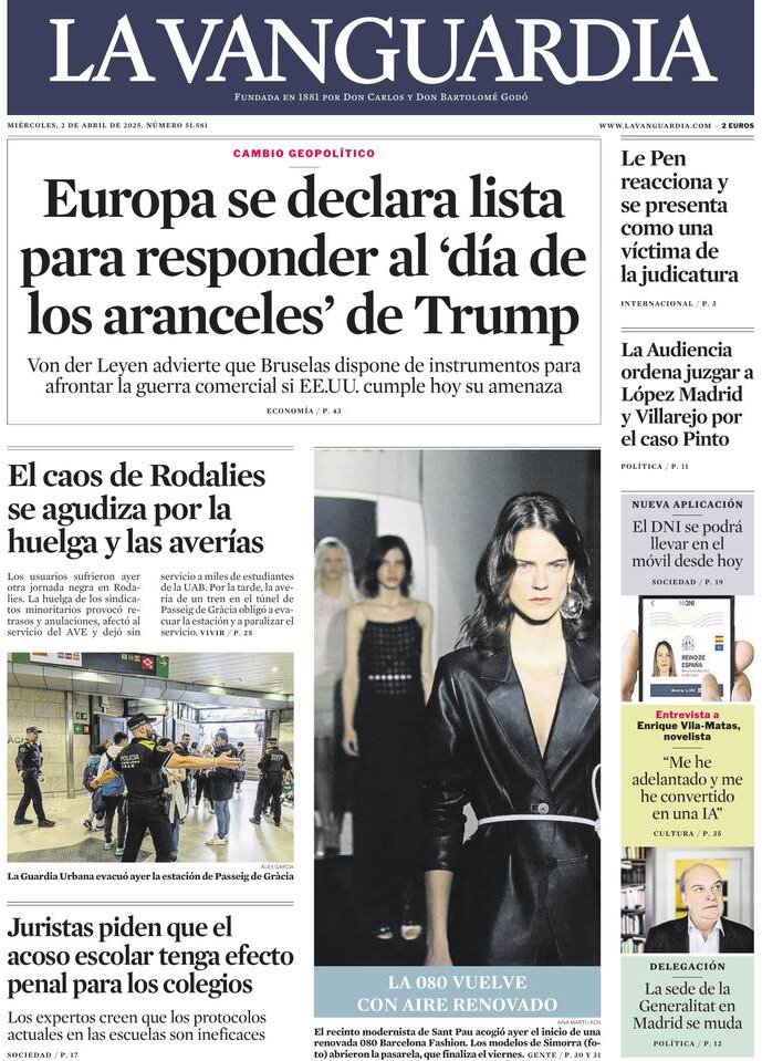 La Vanguardia - Today's Front Page, 02/04/2025