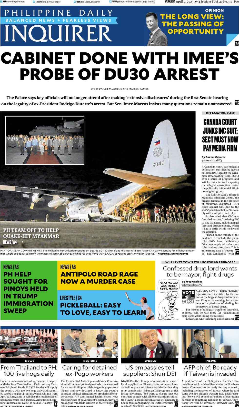 Philippine Daily Inquirer - Today's Front Page, 02/04/2025